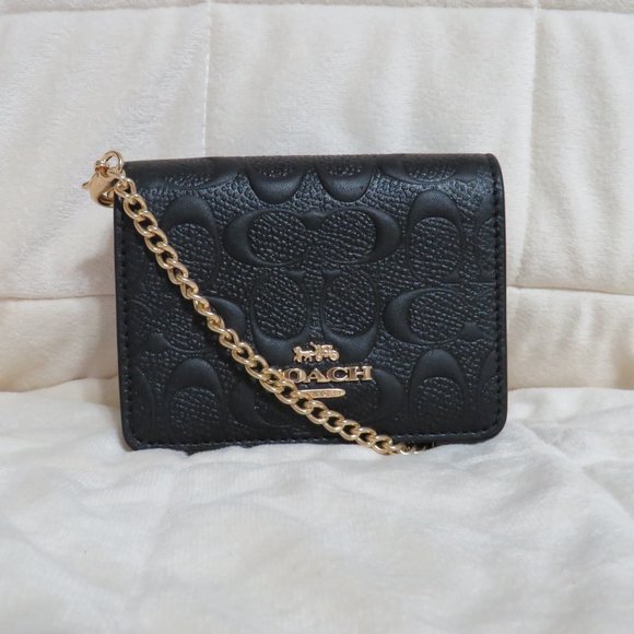 Coach | Bags | Coach Signature Leather Mini Wallet On A Chain Black ...